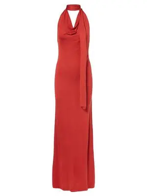 AYA MUSE Scarf-detail Silk-blend Jersey Gown - Red