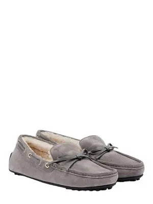 TOD'S Gommino Shearling-lined Suede Boat Shoes - Grey