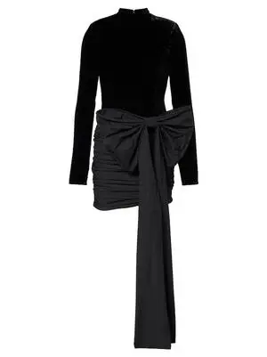 Remain Birger Christensen Bow-detail Ruched Velvet Minidress - Black