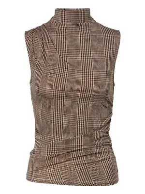 Veronica Beard Mylie Houndstooth Jersey Top - Beige