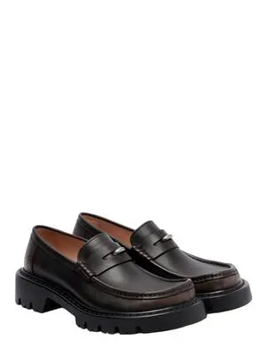 Loewe Sierra Brushed Leather Loafers - Brown