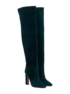 AQUAZZURA Joplin 105 Suede Knee-high Boots - Green