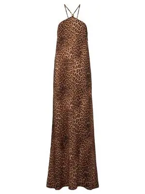 Melissa Odabash Sage Leopard-print Halterneck Maxi Dress - Brown