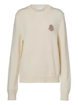 Moncler Logo Virgin Wool Sweater - White