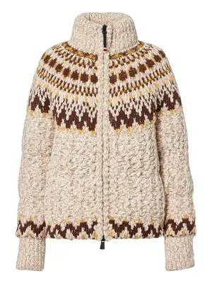 Moncler Girose Jacquard Wool-blend Down Cardigan - Beige