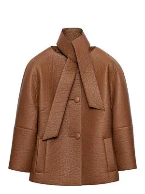 Prada Nappa Leather Jacket With Scarf - Cognac
