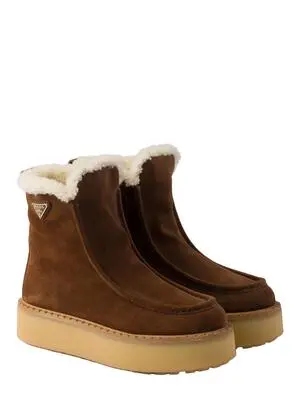 Prada Suede And Shearling Booties Cocoa Brown