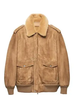 Prada Suede And Shearling Bomber Jacket - Cord