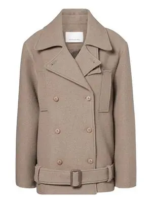 THE FRANKIE SHOP Virgin Wool Double-breasted Pea Coat - Beige