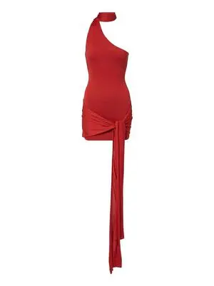 AYA MUSE Draped Silk-blend Jersey Minidress - Red