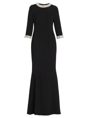 Rickie Freeman For Teri Jon Crystal-trim Crepe Mermaid Gown - Black