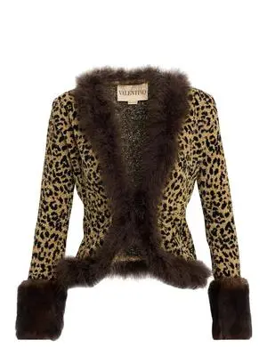 Valentino Garavani Feather And Shearling Trim Metallic Leopard Jacket - Gold