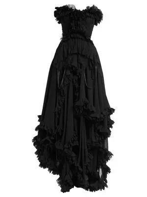 Alexander McQueen Silk Georgette Strapless Ruffle Gown - Black