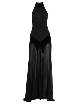 Alexander McQueen Silk Georgette And Velvet Halter Gown - Black