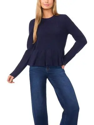 CECE DUPRAZ Ribbed Peplum Sweater - New Navy