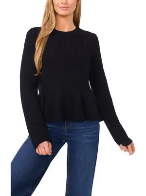 CECE DUPRAZ Ribbed Peplum Sweater - Rich Black