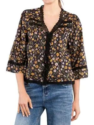 BILLY T Floral Lace Trim Button-up Shirt - Night Floral