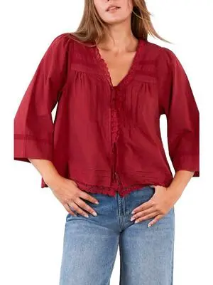 BILLY T Floral Lace Trim Button-up Shirt - Pomegranate