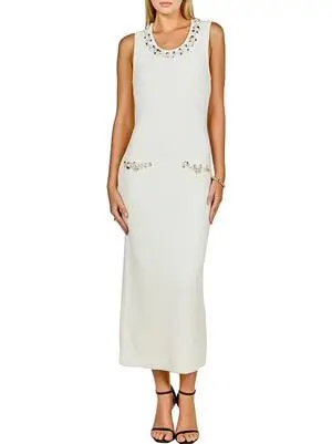Endless Rose Crystal Detail Bouclé Knit Dress - Ivory