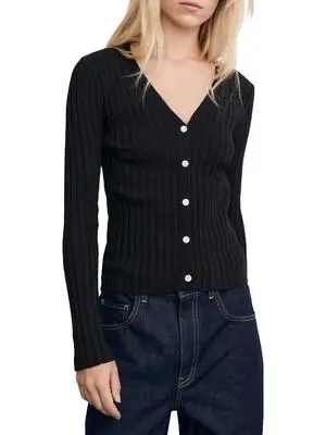 Mango V-neck Ribbed Cardigan - Black
