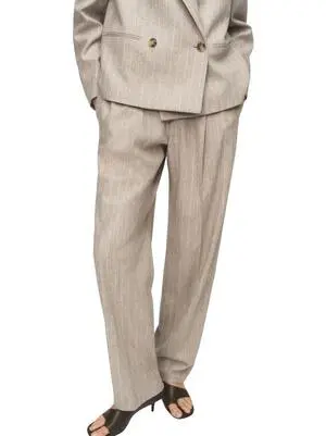 MANGO Pinstripe Wool Blend Pull-On Pants
