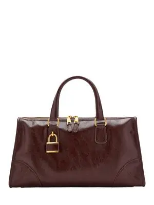 Mango Faux Leather Satchel Chocolate