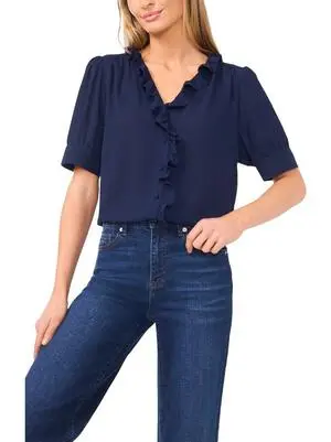 CECE DUPRAZ Ruffle Detail Button-up Shirt - Classic Navy