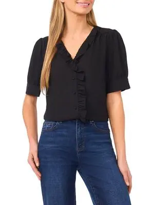 CECE DUPRAZ Ruffle Detail Button-up Shirt - Rich Black