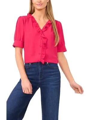 CECE DUPRAZ Ruffle Detail Button-up Shirt - Ruby Blush