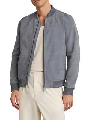 REISS Burnham Suede Bomber Jacket - Denim Blue
