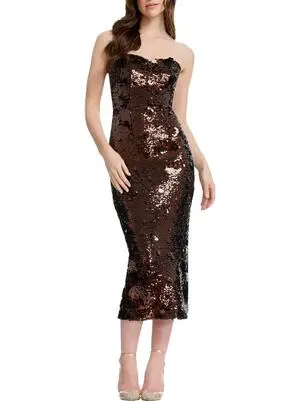 Dress The Population Shailene Sequin Strapless Sheath Cocktail Dress - Mocha