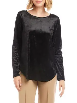 Karen Kane Crushed Velvet Shirttail Top - Black