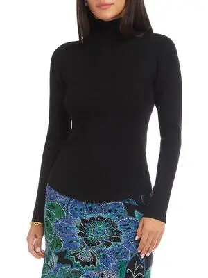 Karen Kane Ribbed Mock Neck Sweater - Black