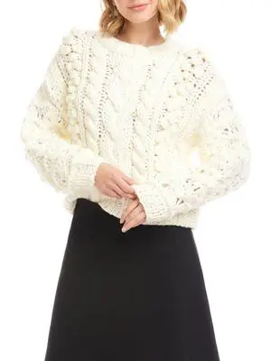 Karen Kane Hand Knit Cable Sweater - Off White