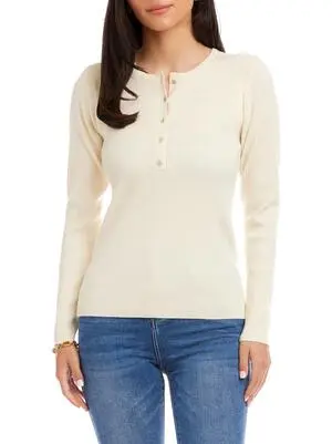 Karen Kane Rib Henley Sweater - Cream