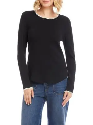 Karen Kane Edge Stitch Crewneck Top Black/cream