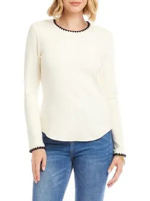Karen Kane Edge Stitch Crewneck Top - Cream/black