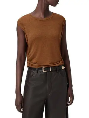 ALLSAINTS Metallic Cap-Sleeve Top Rust Brown