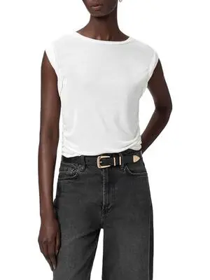 ALLSAINTS Metallic Cap-Sleeve Top Stone White