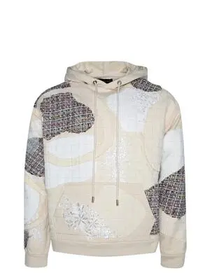 WHO DECIDES WAR BY EV BRAVADO Tweed Patchwork Hooded Sweatshirt - White