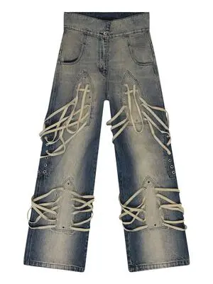 WHO DECIDES WAR BY EV BRAVADO Laced Stained Wide-leg Jeans - Blue