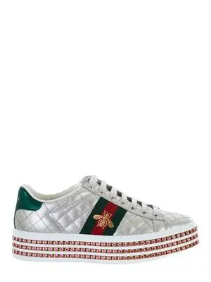 Gucci Ace Sneakers With Crystals - Silver