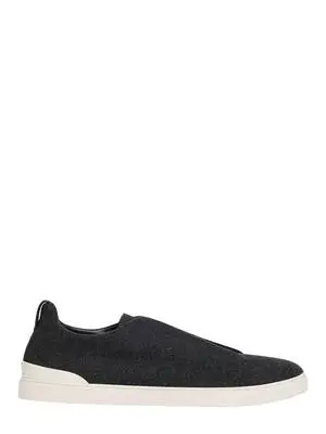 Zegna Triple Stitch Oasi Cashmere Slip-On Sneakers Light Black