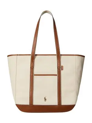 Ralph Lauren Canvas And Leather Medium Tote Bag - Ecru Cuoio