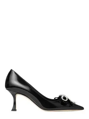 JIMMY CHOO Auria 70 Soft Spazzolato Pumps With Crystal Bow - Black