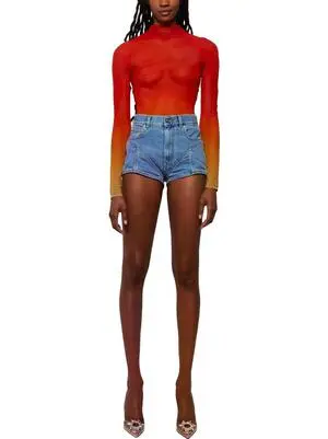 MUGLER Ombre-effect Mesh Top - Red