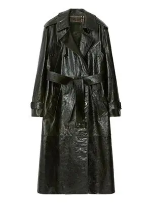 Burberry Long Embossed Leather Trench Coat - Moat Green