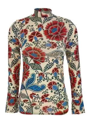 Farm Rio Francesca High-neck Floral Blouse - Neutrals
