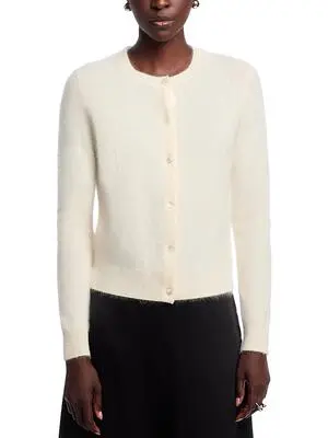 Theory Brushed Crewneck Cashmere Cardigan - Ivory