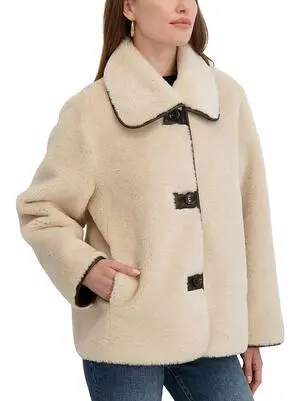 Tahari Kai Reversible Coat Light Beige